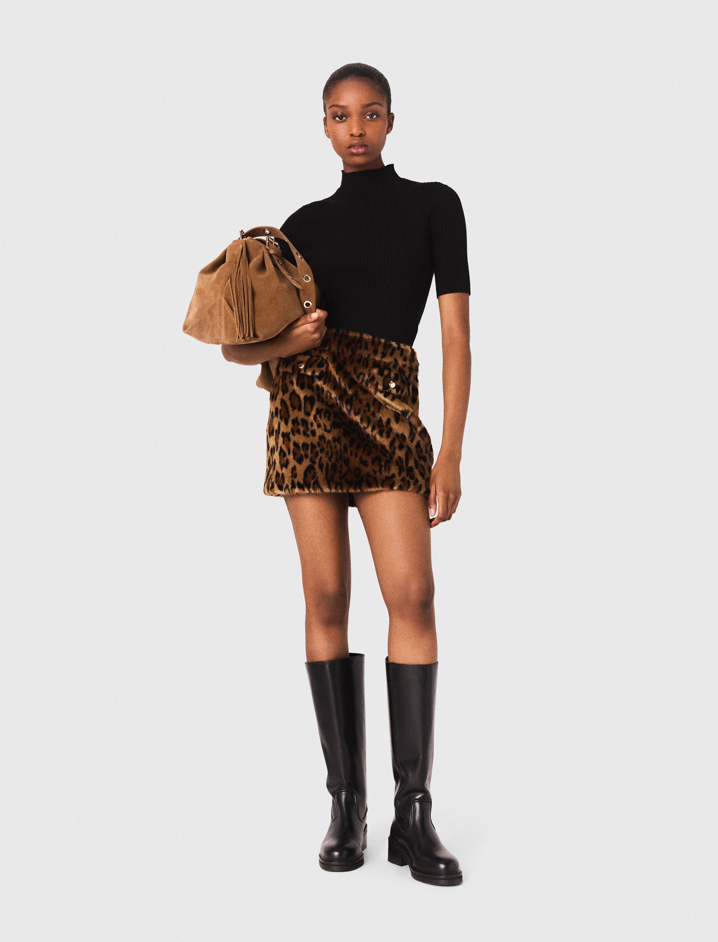 Leopard faux fur miniskirt Printed for Women | Maje