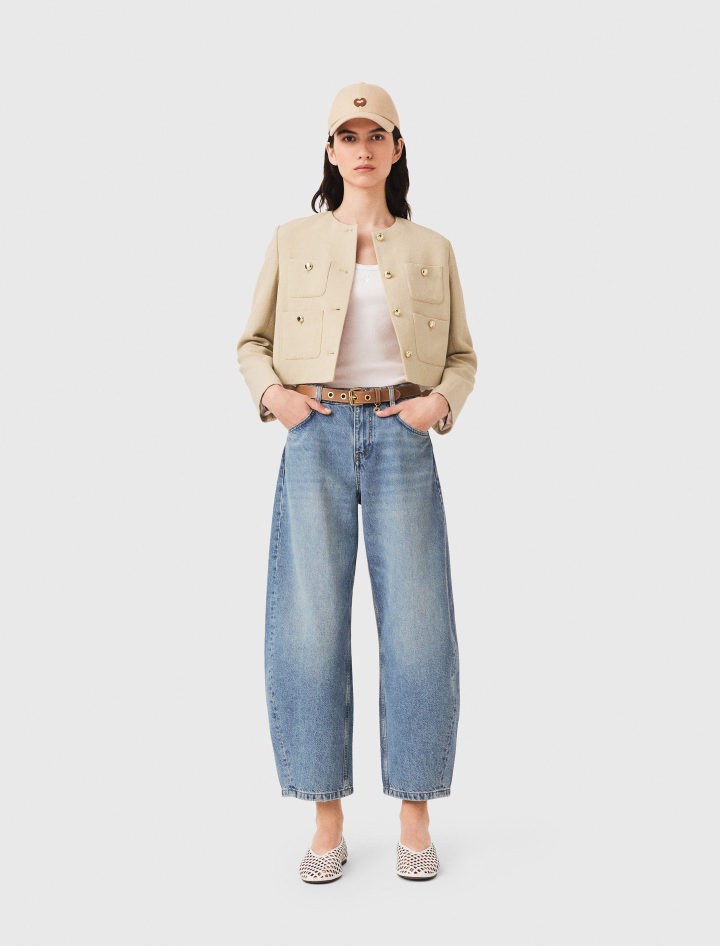 Short linen blend jacket Beige for Women | Maje