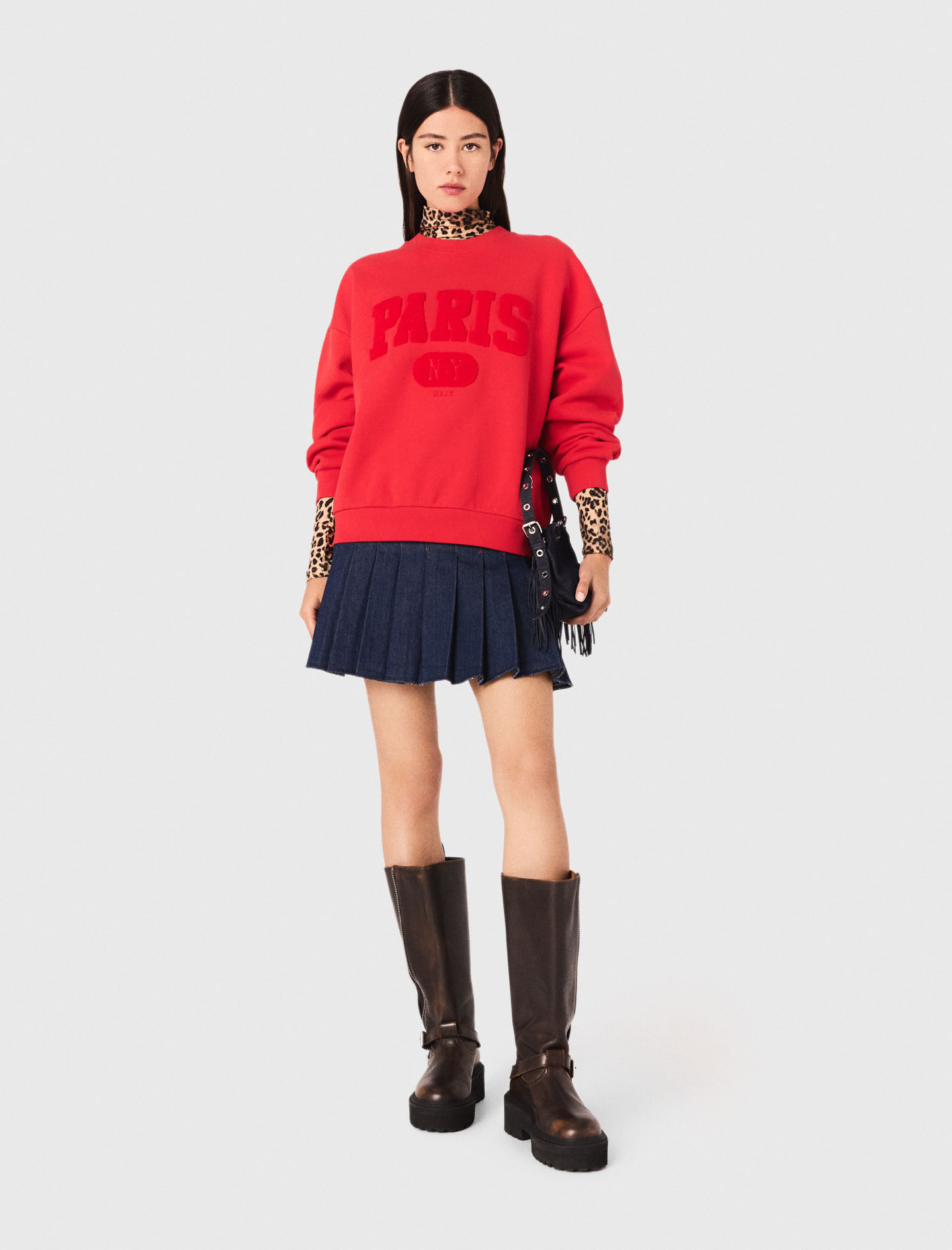 Paris New York Lettering Sweatshirt Red for Women | Maje
