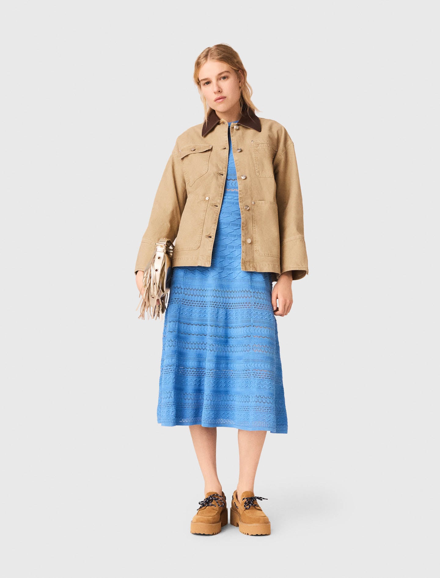Denim jacket with pleated back Natural for Women | Maje