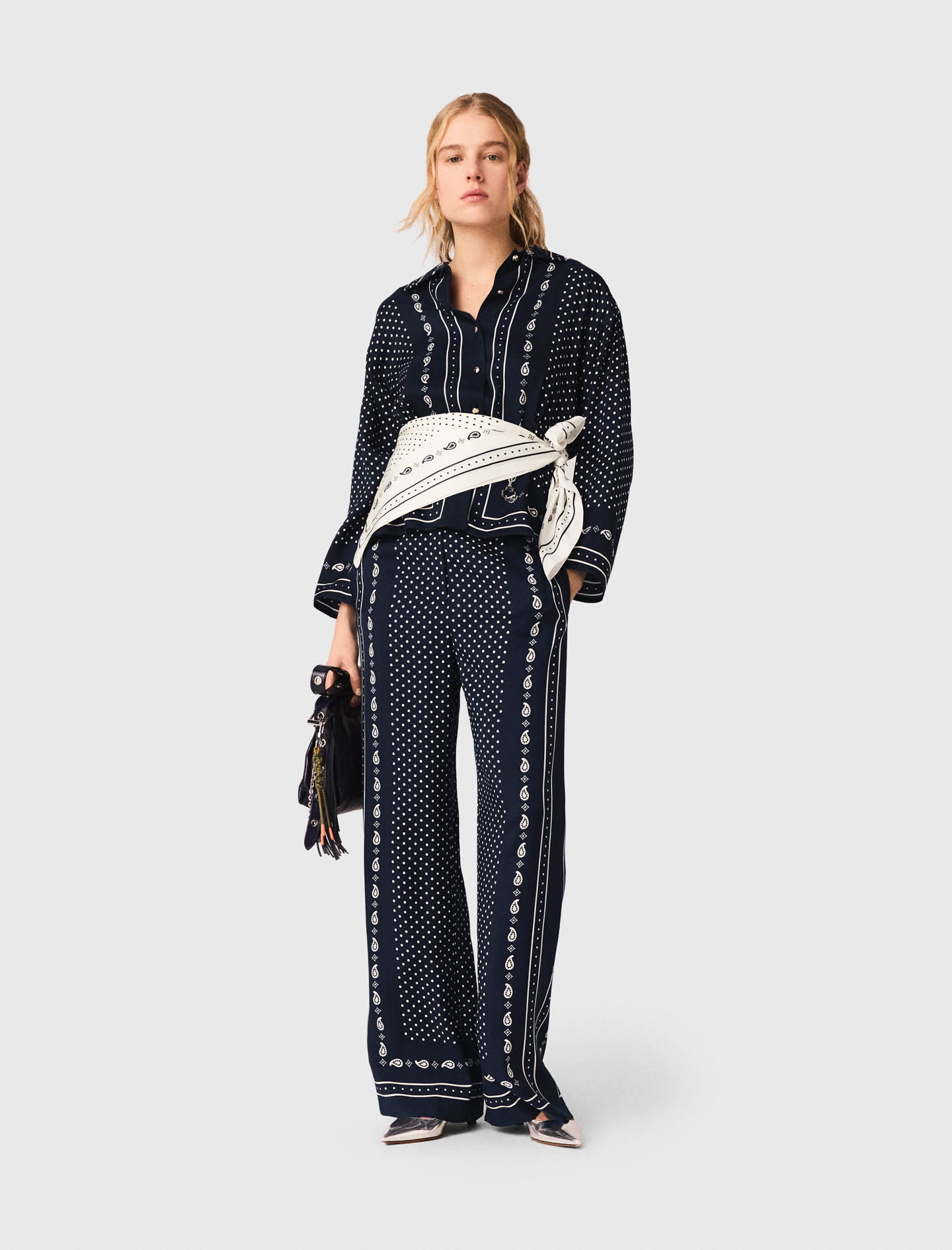 Printed fluid trousers Navy Dot Bandana Print for Women | Maje