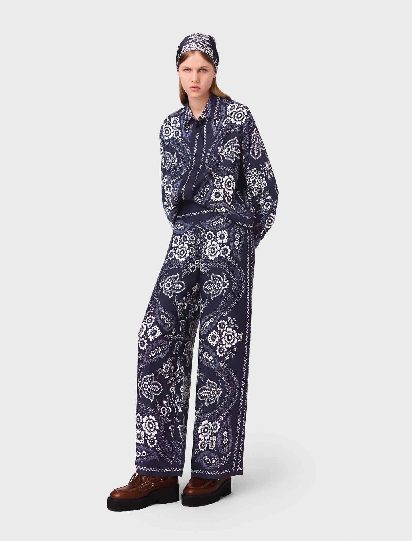 Flowing print trousers Navy bandana print for Women | Maje